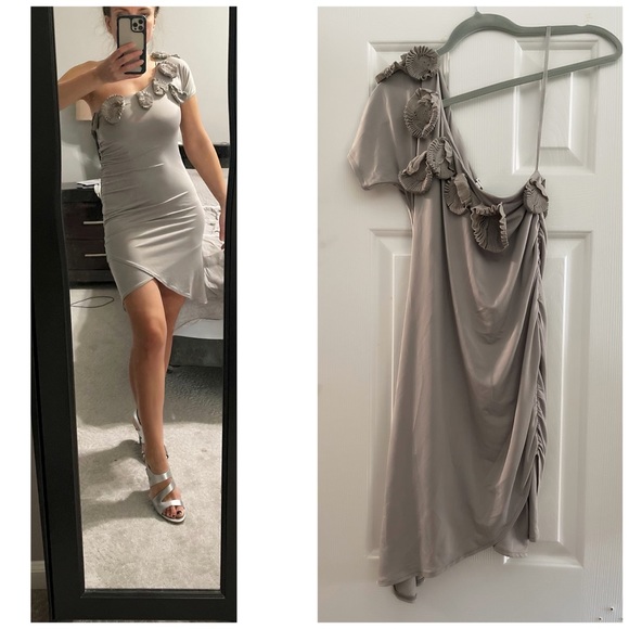 Dresses | Sexy Grey Oneshoulder Mini Dress Size Small | Poshmark